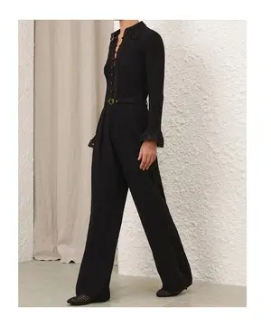 Zimmermann Pleated Wide-leg Trousers With Lace Trim - Black