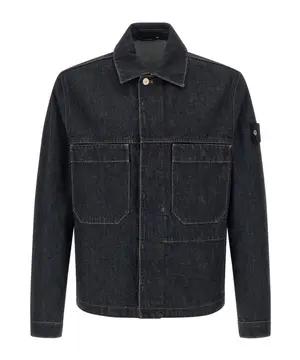 Stone Island Logo Patch Denim Trucker Jacket - Black
