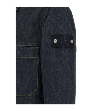 Stone Island Logo Patch Denim Trucker Jacket - Black