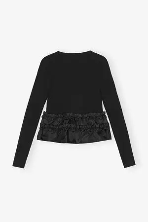 GANNI Melange Knit Cardigan With Ruffle Hem