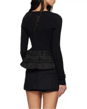GANNI Melange Knit Cardigan With Ruffle Hem