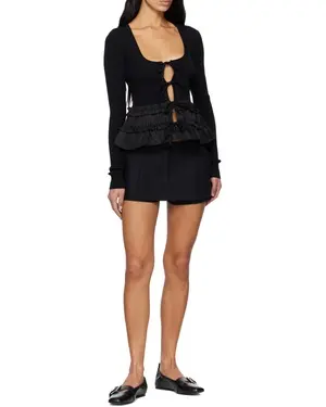 GANNI Melange Knit Cardigan With Ruffle Hem