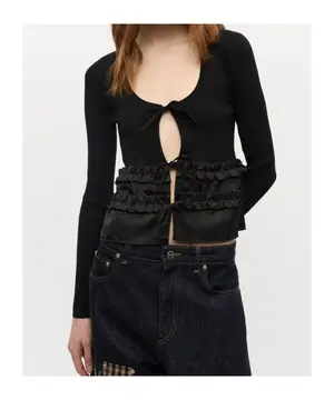 GANNI Melange Knit Cardigan With Ruffle Hem
