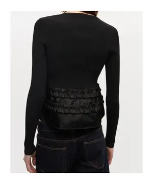 GANNI Melange Knit Cardigan With Ruffle Hem