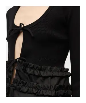 GANNI Melange Knit Cardigan With Ruffle Hem