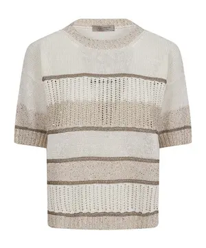 D.exterior Short-sleeved Striped Pullover