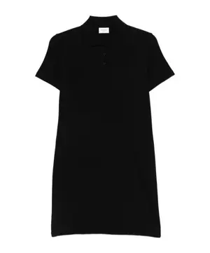 Saint Laurent Logo Embroidered Short-sleeved Dress - Black