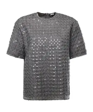 ROTATE BY BIRGER CHRISTENSEN Embellished Crewneck Short Sleeve Top - Gray