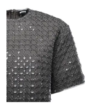 ROTATE BY BIRGER CHRISTENSEN Embellished Crewneck Short Sleeve Top - Gray