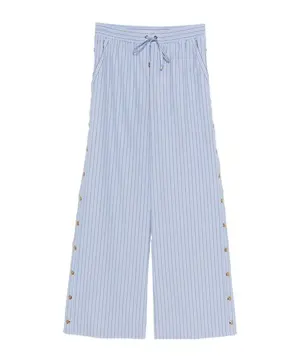 Zimmermann Wide-leg Striped Button Detailed Trousers - Blue