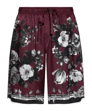 Dolce & Gabbana Floral Print Silk Shorts - Wine Red