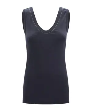 Brunello Cucinelli Embellished Ribbed V-neck Tank Top - Black
