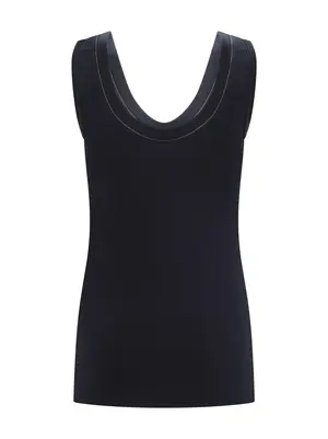 Brunello Cucinelli Embellished Ribbed V-neck Tank Top - Black
