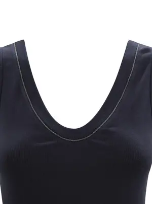 Brunello Cucinelli Embellished Ribbed V-neck Tank Top - Black