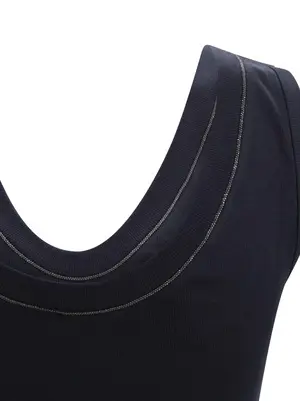 Brunello Cucinelli Embellished Ribbed V-neck Tank Top - Black