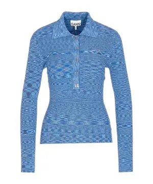 GANNI Graphic Print Knitted Polo Shirt