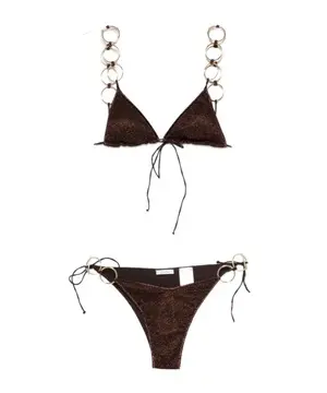 Oseree Lace-up Bikini Set With Ring Embellishment - Black