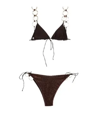 Oseree Lace-up Bikini Set With Ring Embellishment - Black