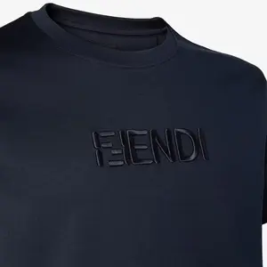Fendi Logo Embroidered Crewneck T-shirt - Navy Blue