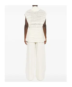 Fabiana Filippi Sleeveless Crochet Vest With Flap Pockets - White