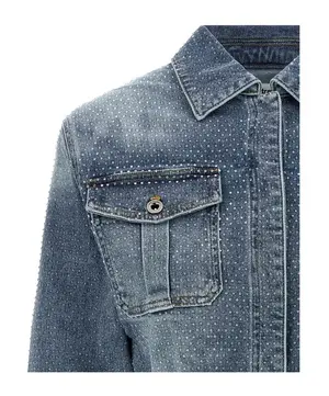 SELF-PORTRAIT Embellished Denim Playsuit With Crystal Appliqués