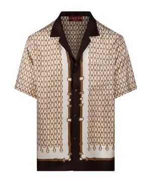 Gucci Pattern-printed Short-sleeved Shirt - Beige/brown/mc