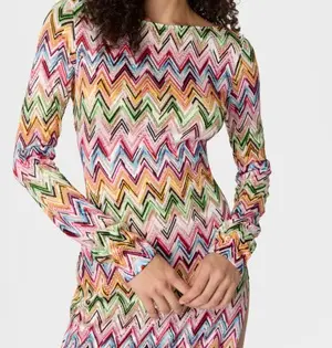 Missoni Long Sleeve Maxi Dress With Zigzag Pattern And Lace Details