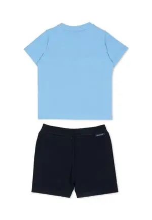 Moncler Logo Printed T-shirt And Shorts Set - Blue