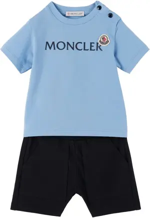 Moncler Logo Printed T-shirt And Shorts Set - Blue