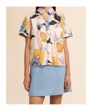 Marni Melodia Floral Print Cropped Cotton Poplin Shirt