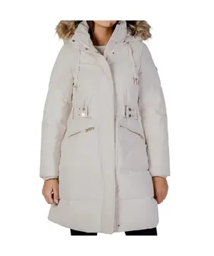 Guess Long-sleeved Down Jacket With Faux Fur Trimmed Hood