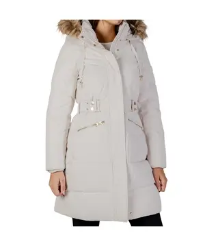 Guess Long-sleeved Down Jacket With Faux Fur Trimmed Hood