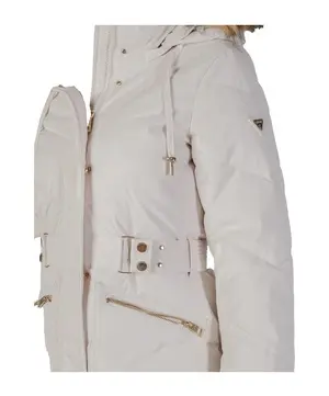 Guess Long-sleeved Down Jacket With Faux Fur Trimmed Hood
