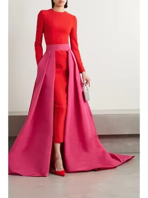 Carolina Herrera Convertible Color-blocked Silk Satin Gown
