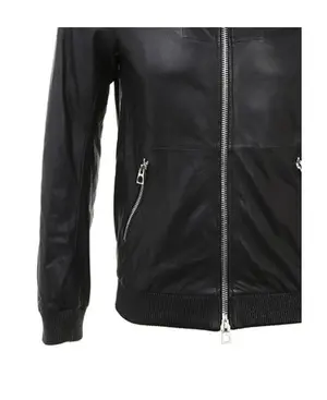 Emporio Armani Hooded Zip-up Leather Jacket