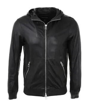Emporio Armani Hooded Zip-up Leather Jacket