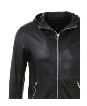 Emporio Armani Hooded Zip-up Leather Jacket