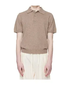 ENTIRE STUDIOS Short Sleeve Knit Polo - Camel