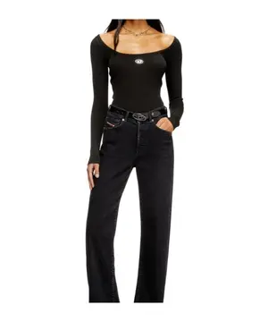 DIESEL® Oval-d Long Sleeved Ribbed Top - Black