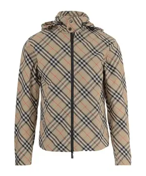 Burberry Checked Zip-up Hooded Jacket - No