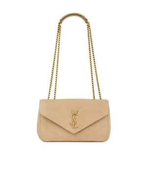 Saint Laurent Loulou Logo Plaque Small Shoulder Bag - Soft Beige