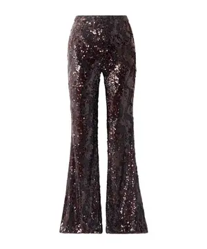 Veronica Beard Collier Sequin Satin Flare Pants - Brown