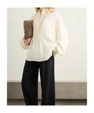 JIL SANDER Long Sleeve Blouse With Pearl Embellishments