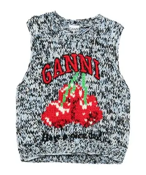 GANNI Embroidered Knit Vest - Gray