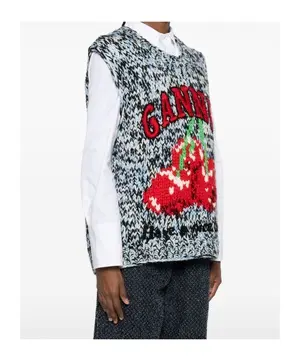 GANNI Embroidered Knit Vest - Gray