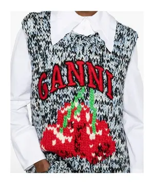 GANNI Embroidered Knit Vest - Gray