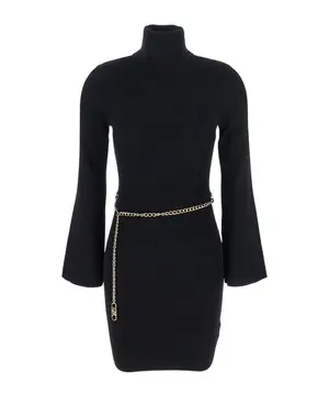 Michael Kors Ribbed High Neck Mini Dress With Chain Belt