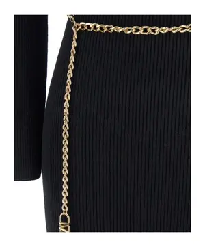 Michael Kors Ribbed High Neck Mini Dress With Chain Belt