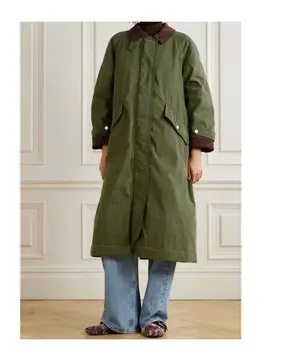 Veronica Beard Dietz Corduroy-trimmed Waxed Cotton-blend Coat