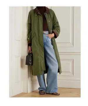 Veronica Beard Dietz Corduroy-trimmed Waxed Cotton-blend Coat
